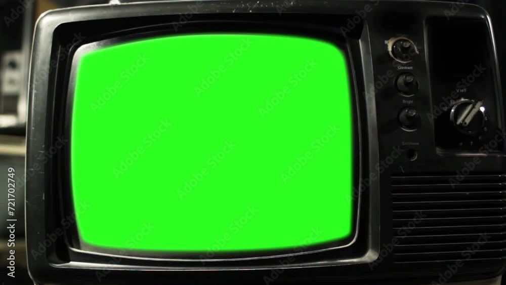 An Old TV Turning On Green Screen with Static Noise. Close Up. You can ...