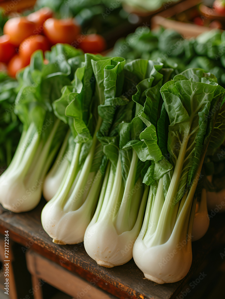 Fresh Bok Choy on Wooden Shelf, Vibrant Green Vegetables, Organic ...