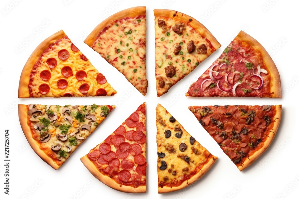 Assorted Pizza Slices Forming a Circle with Different Toppings Stock ...