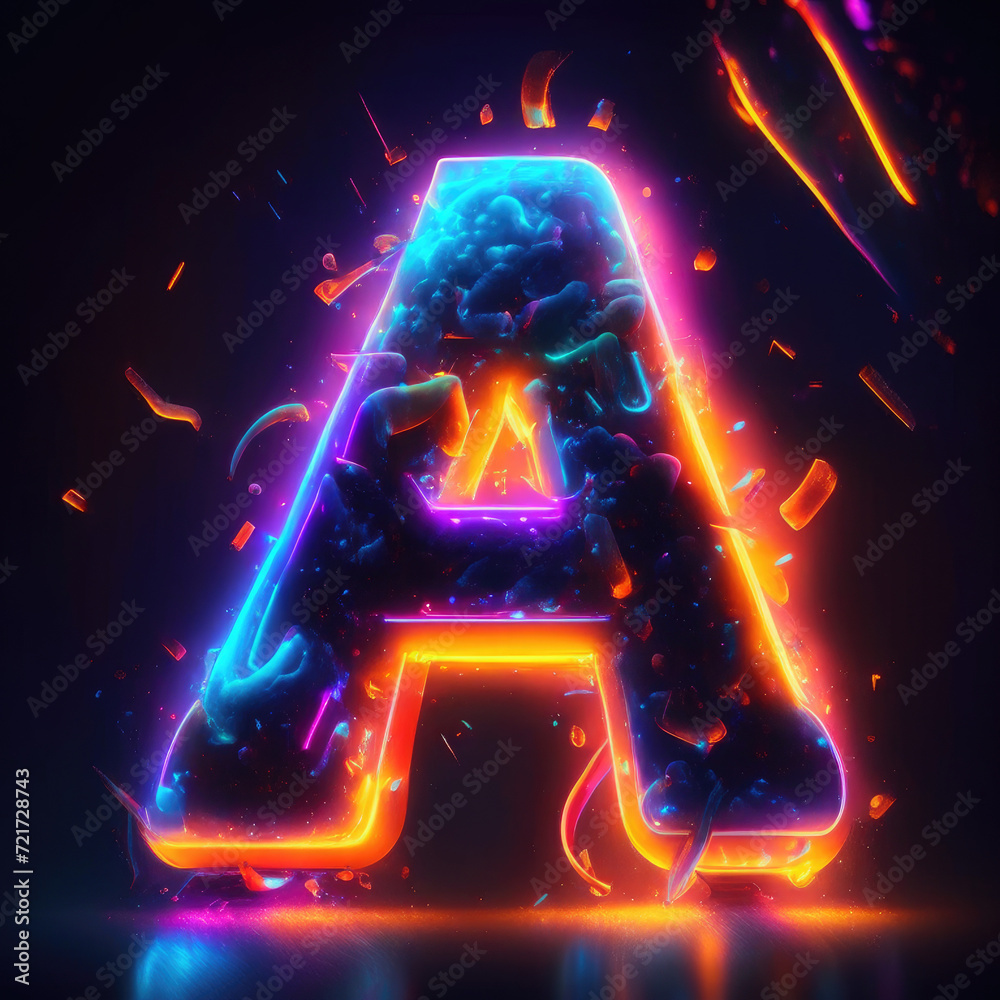 Glowing neon alphabet on black, A letter Images, Glowing A letter ...