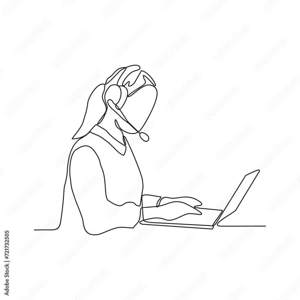 One continuous line drawing of customer service who is receiving calls ...