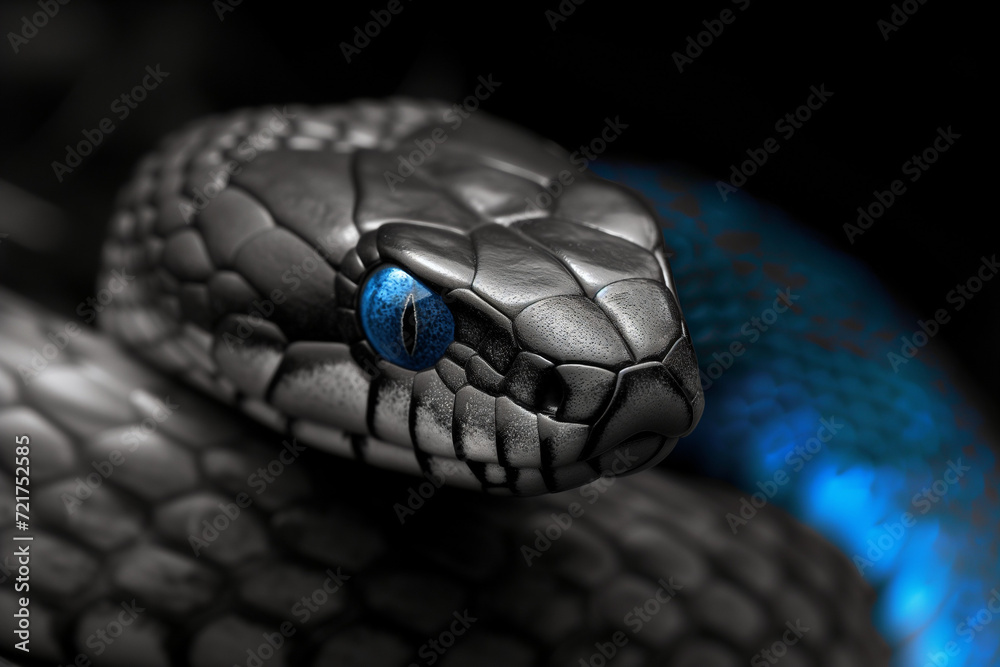 Blue viper snake closeup face, venomous reptile with striking scales ...