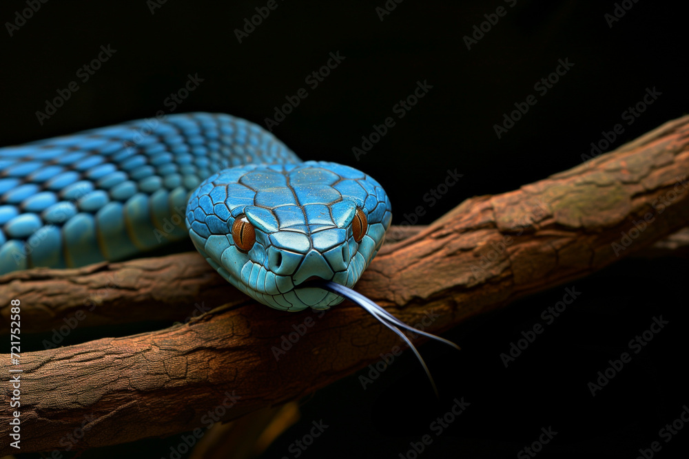 Foto de Blue viper snake closeup face, venomous reptile with striking ...