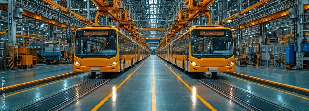 auto manufacturing facility. Buses in the assembly line Stock Photo ...