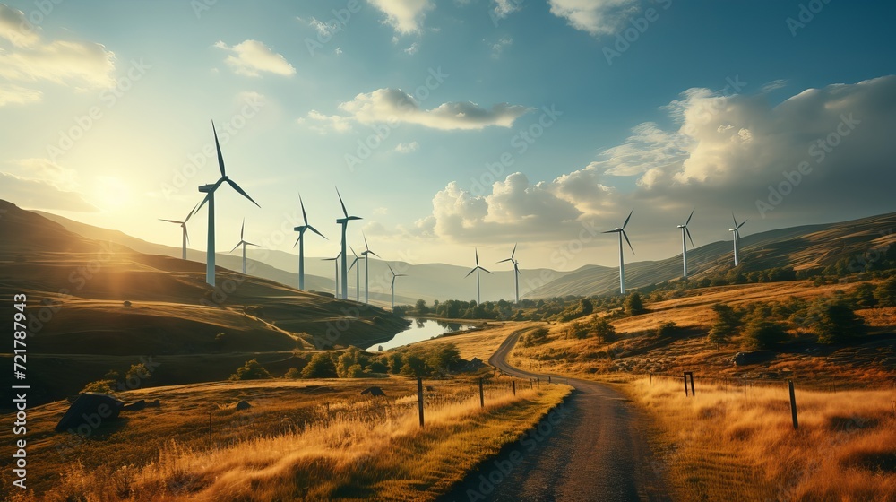 Wind turbines that generate green electricity in natural conditions ...