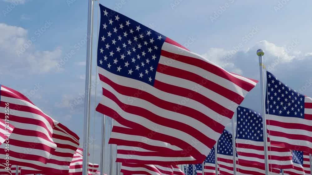 Waving flags of the United States of America. Happy Independent Day. 3D ...