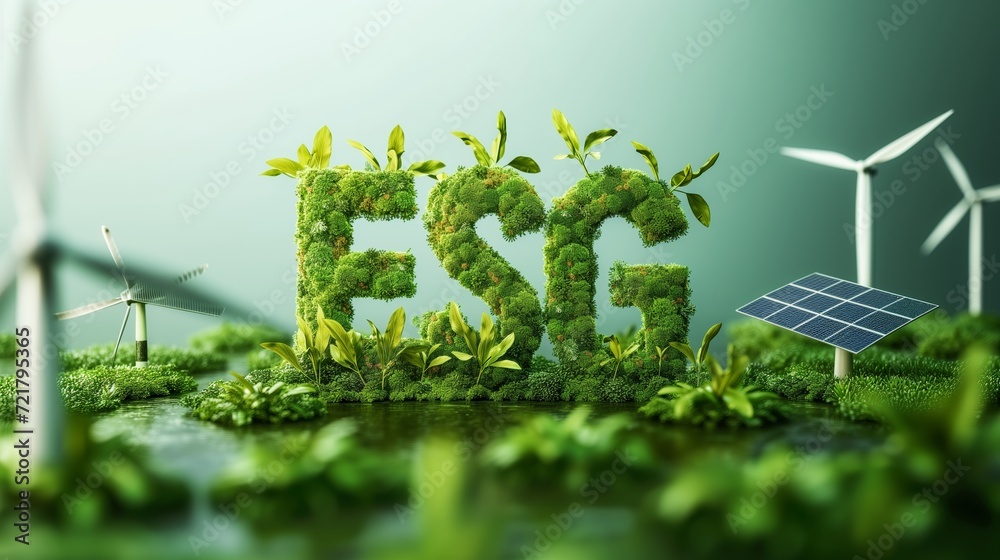 ESG Typography Dynamic 3D typography of the text 'ESG' showcasing the ...