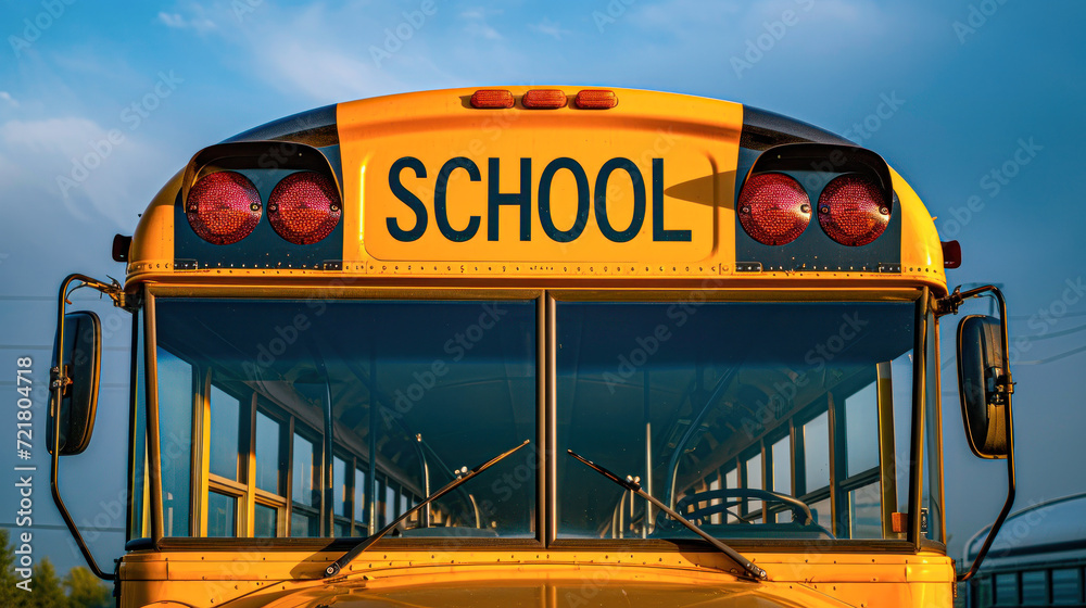 Front View of an Empty School Bus.Front view of a classic yellow school ...