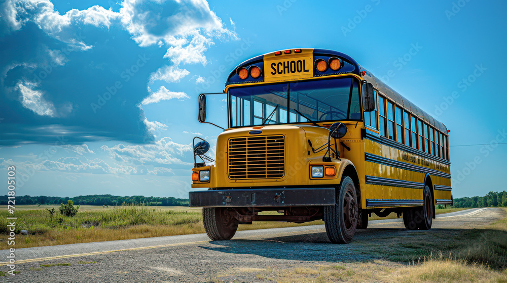 Front View of an Empty School Bus.Front view of a classic yellow school ...