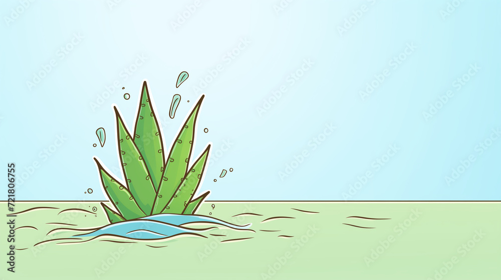 Aloe vera, its thick leaves glistening in the sun water color, cartoon ...
