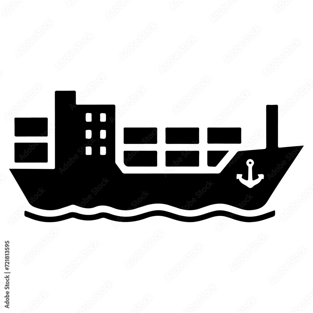 Merchant ship icon, clipart, vector silhouette, black color silhouette ...