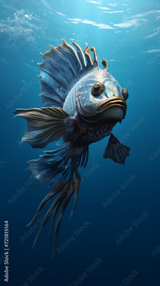 a beautiful fish swimming in the ocean, in the style of realistic and ...