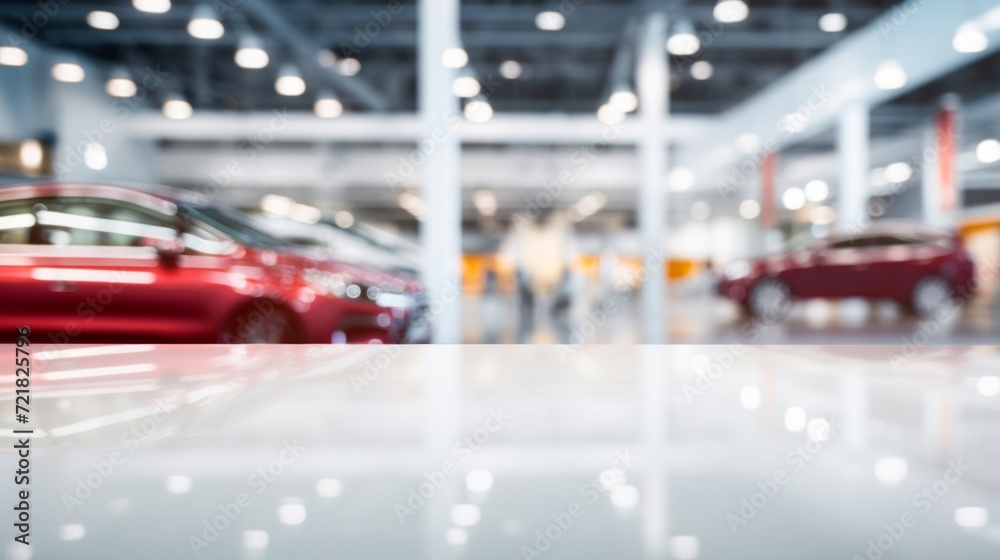 Modern car dealership showroom with a selection of new cars displayed ...