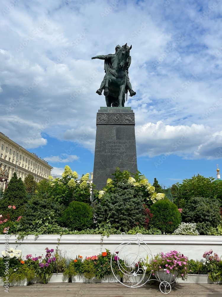 Tverskaya street, Moscow city, Russia. Yuriy Dolgorukiy monument, Grand ...