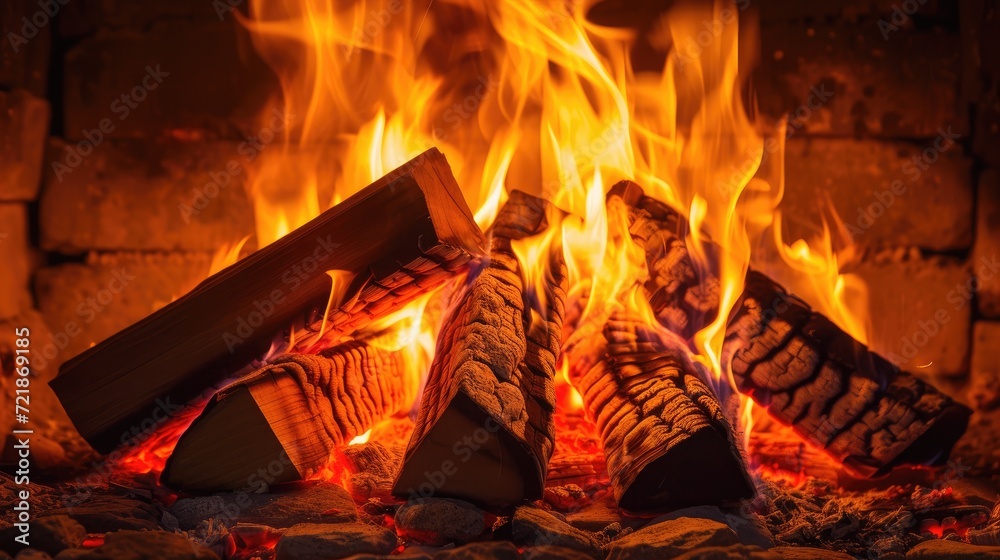 Experience the comforting ambiance of a blazing fire, dancing merrily ...