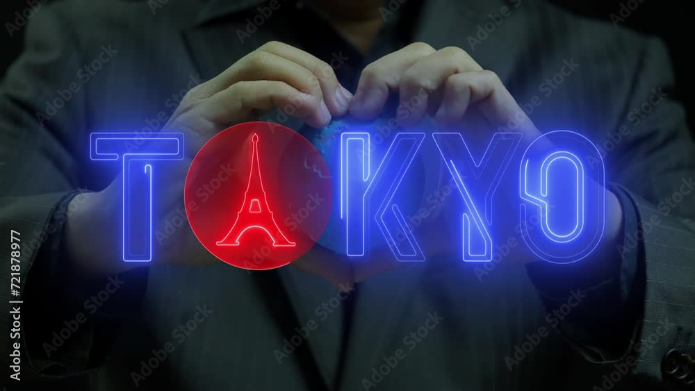Tokyo city name icon and symbol design concept. Businessman showing ...