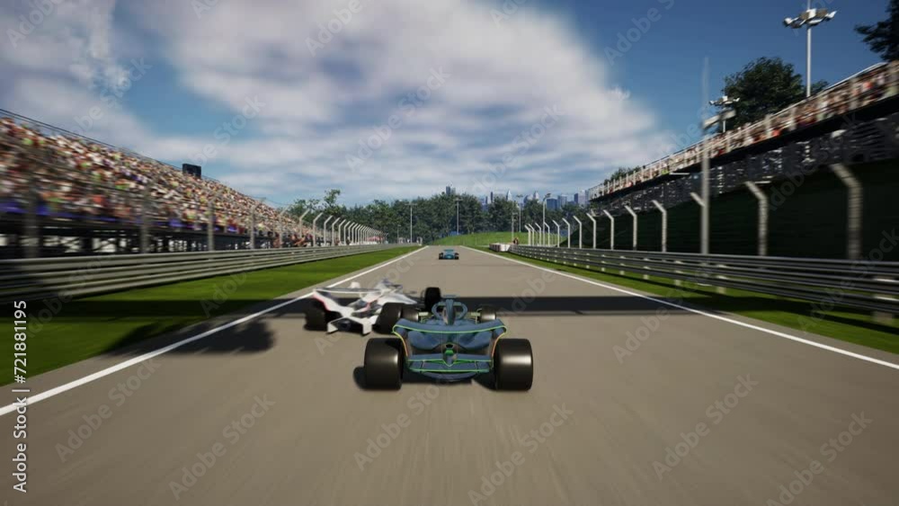 Sports cars battling on the high-speed corners of the racing track ...