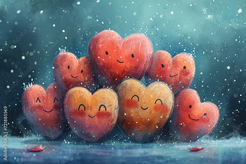 Cartoon illustration of hearts having a group hug with animated ...