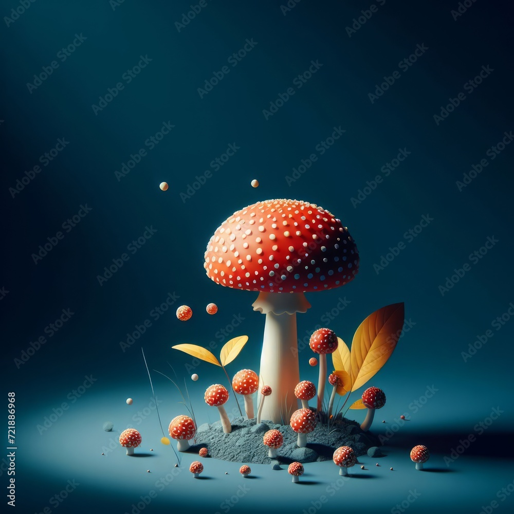 Beautiful fly agaric mushroom isolated on a navy blue background ...