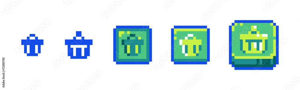 Pixel Trash Bin Icon Set for Retro Game UI. Retro 8-Bit Style Delete ...