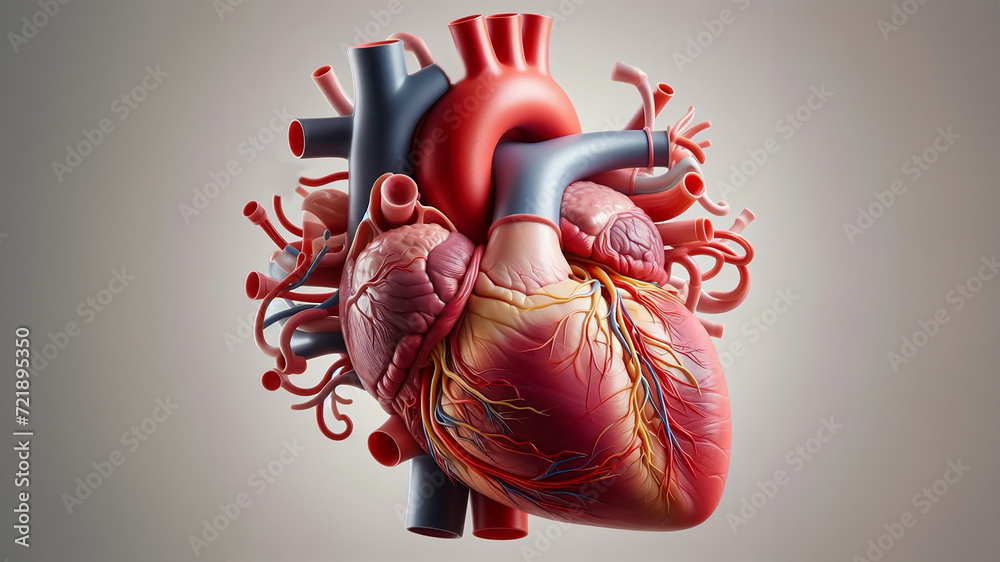 Virtual heart image of cardiac anatomy with high-tech white background ...
