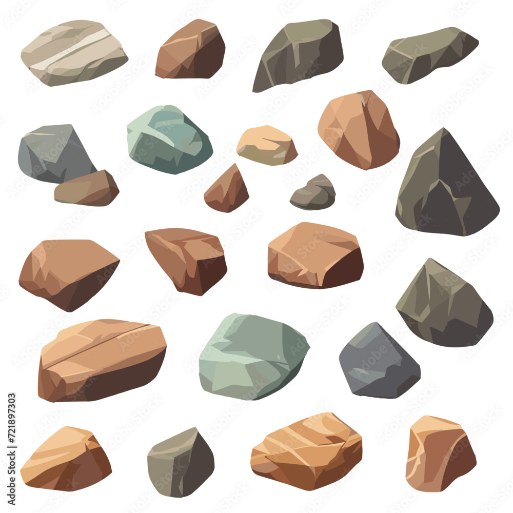 Cartoon big set of rock stones. Isometric 3D flat style stones and ...