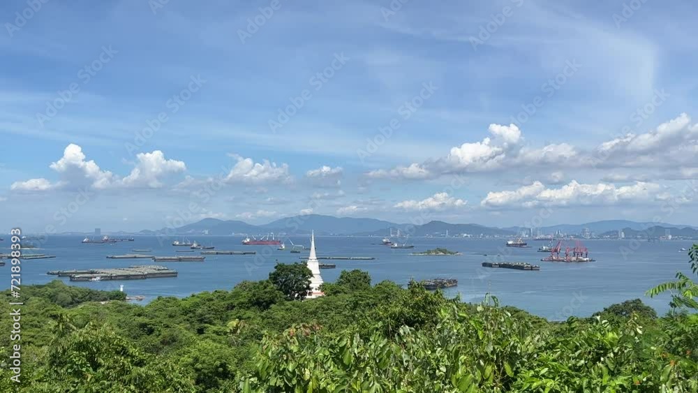 Pan View of Footage of Marine Port with Barge and Cargo Ship From ...