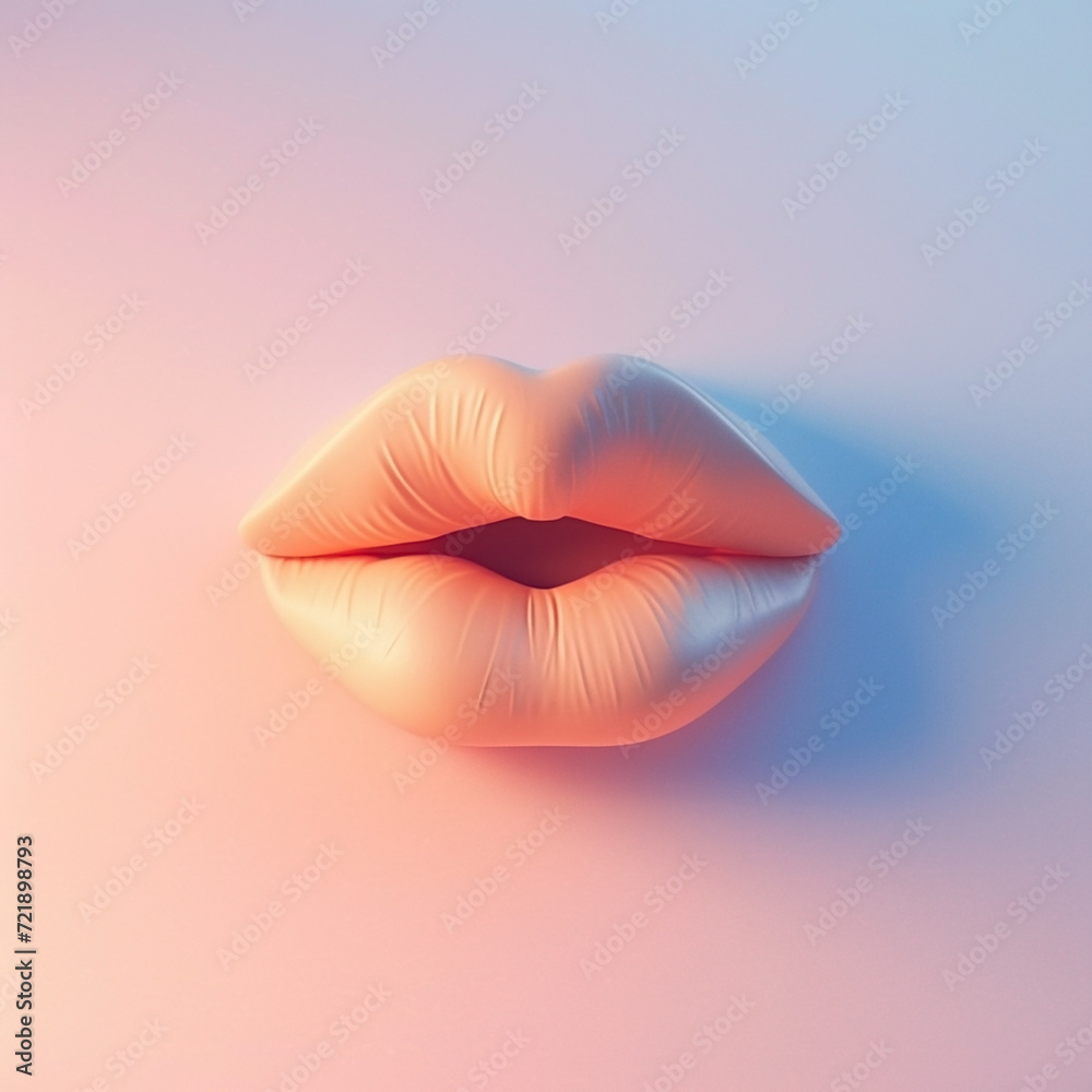 Tiny cute isometric Playful lips puckered up for a kiss, love element ...