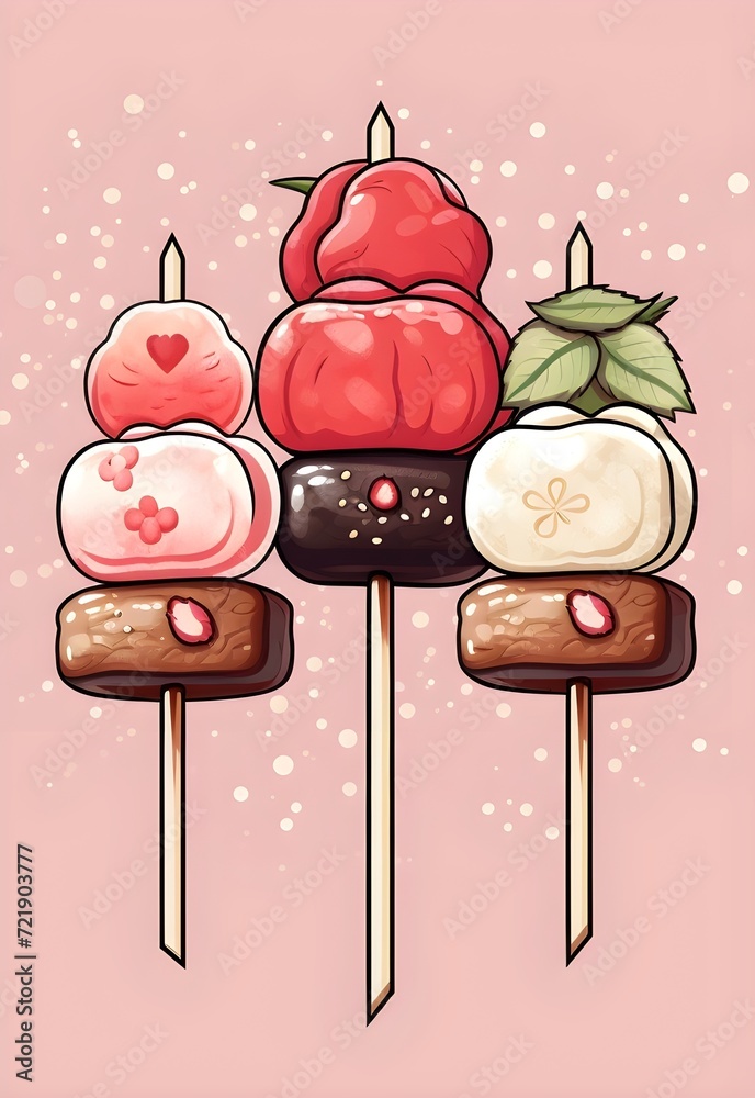 Dango dessert. Japanese street food menu illustration vector. Japanese ...