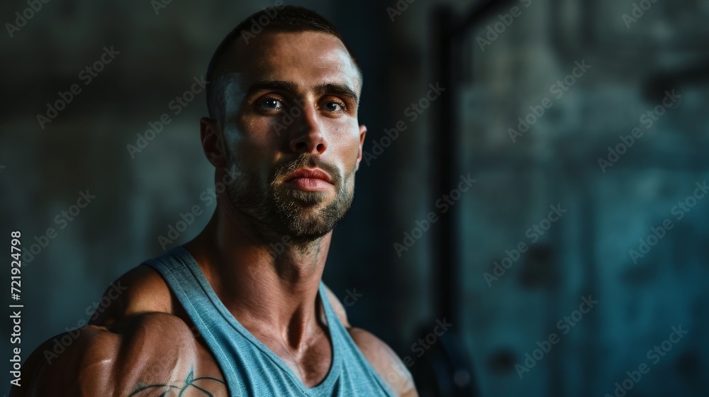 A rugged man with a strong jaw and a full beard confidently poses for a ...