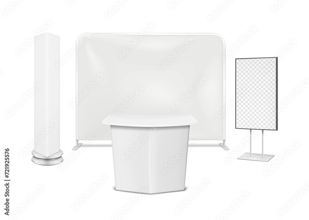 Exhibition set template. Blank white promotional table counter ...