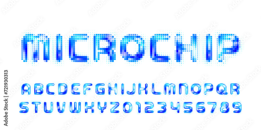 Vecteur Stock Microchip alphabet font. Digital pixel letters and ...