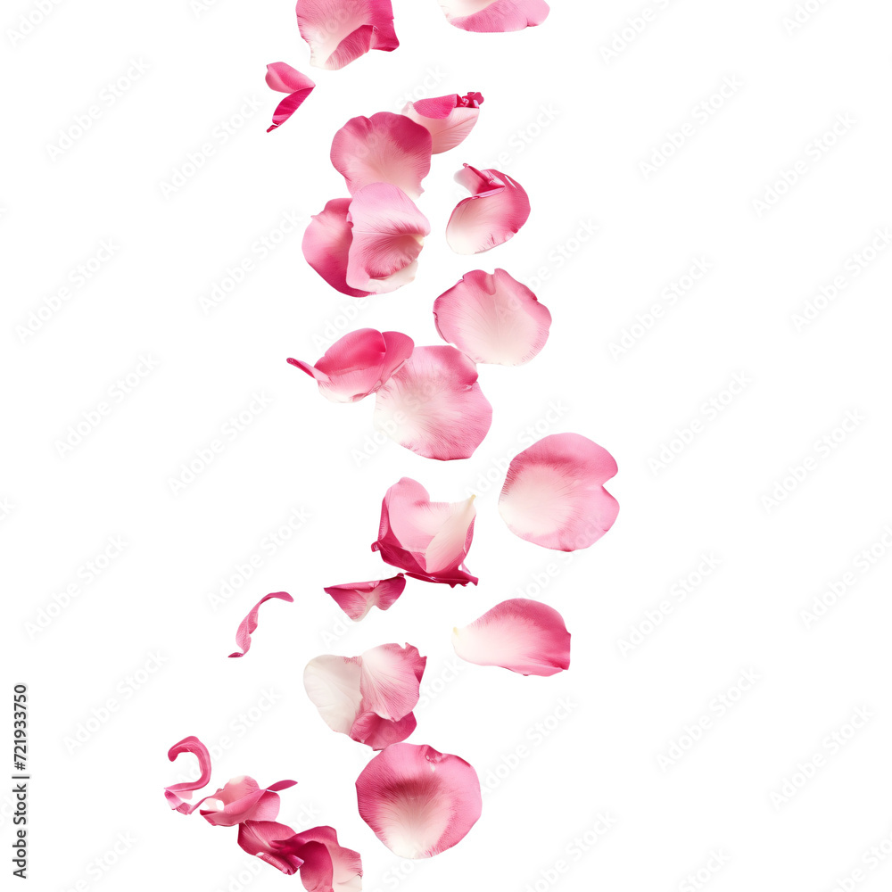 Pink rose flower petals falling. Isolated on transparent background ...