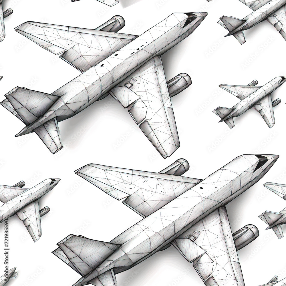 Airplanes line art outline jet repeat pattern Stock Illustration ...