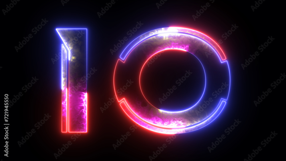 Glowing neon number 10 (Ten). Bright neon glowing number 10. Education ...