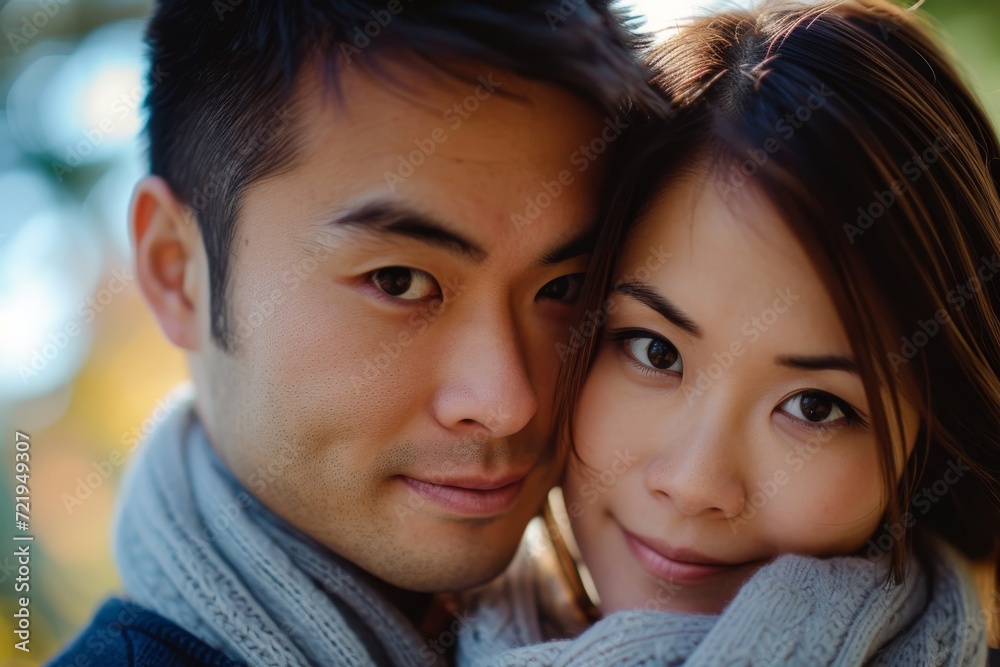 Two young lovers share a happy moment in the great outdoors, smiling ...