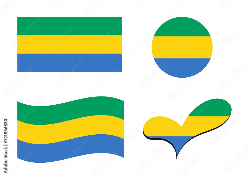 Flag of Gabon. Gabon flag in heart shape. Gabon flag in circle shape ...