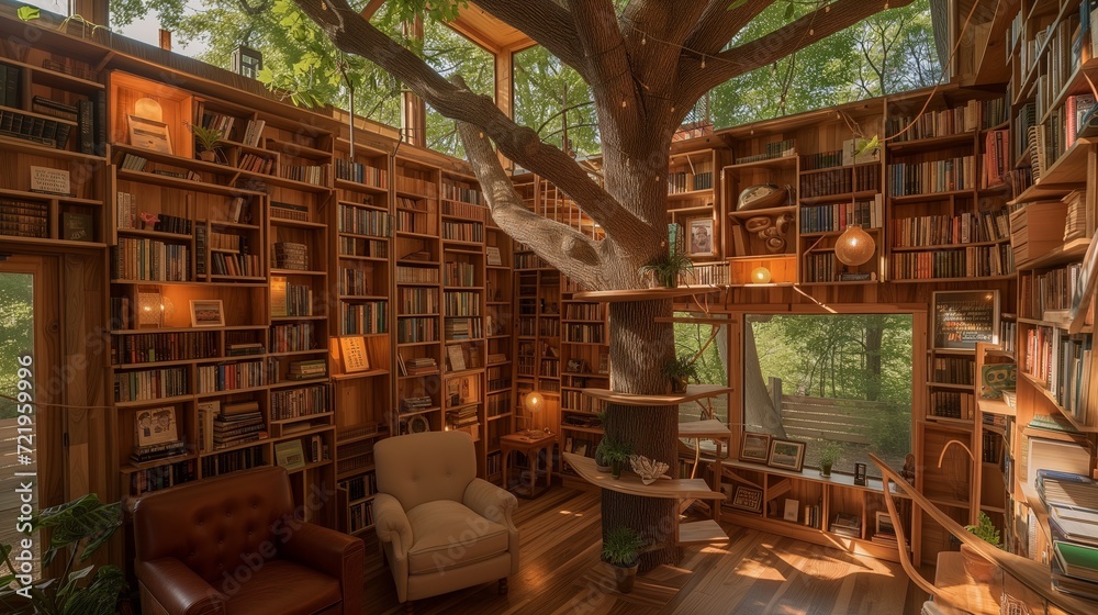 Treehouse Library whimsical treehouse library. Bookshelves crafted from ...