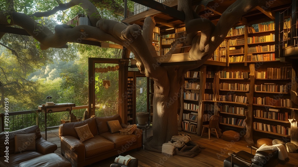 Treehouse Library whimsical treehouse library. Bookshelves crafted from ...