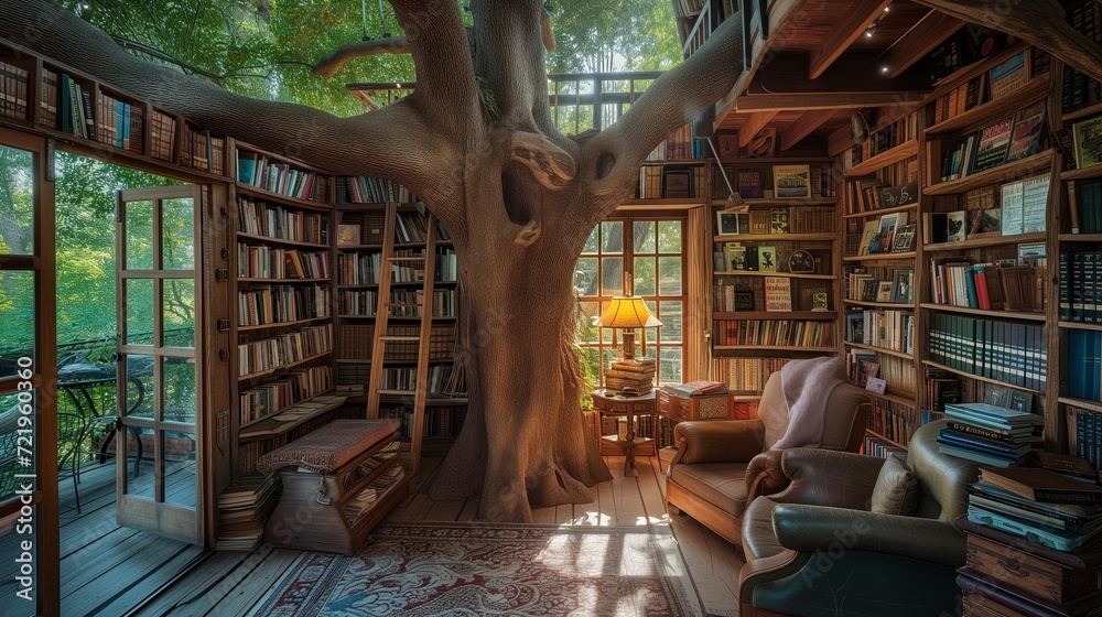 Treehouse Library whimsical treehouse library. Bookshelves crafted from ...