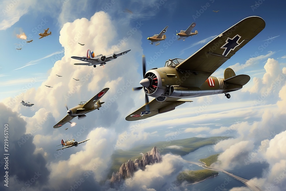world war II air battle in the sky Stock Illustration | Adobe Stock
