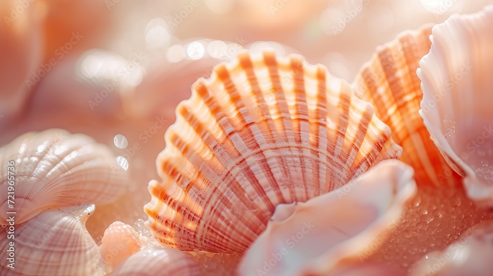 sea shells and clams closeup, natural background in peach fuzz color ...