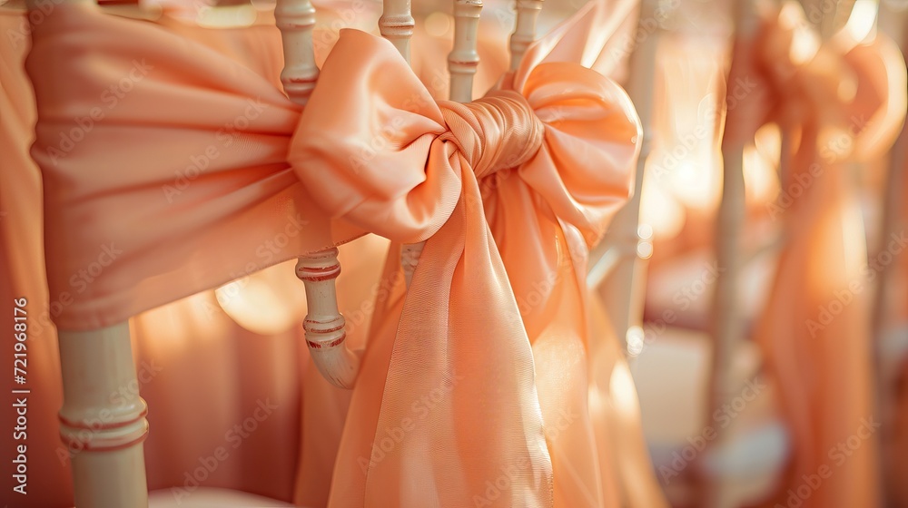 peach fuzz color bows on wedding chair in color trend 2024 - AI ...