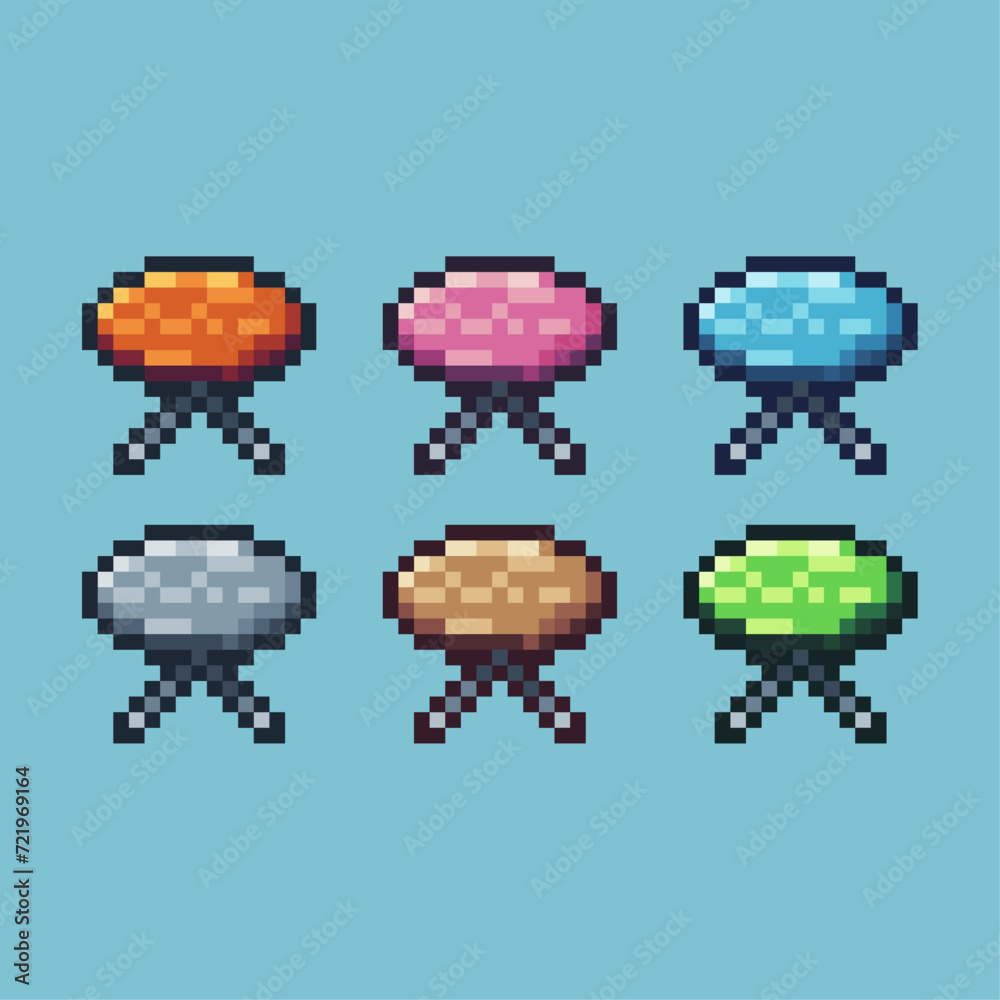 Pixel art sets icon of table variation color.table icon on pixelated ...