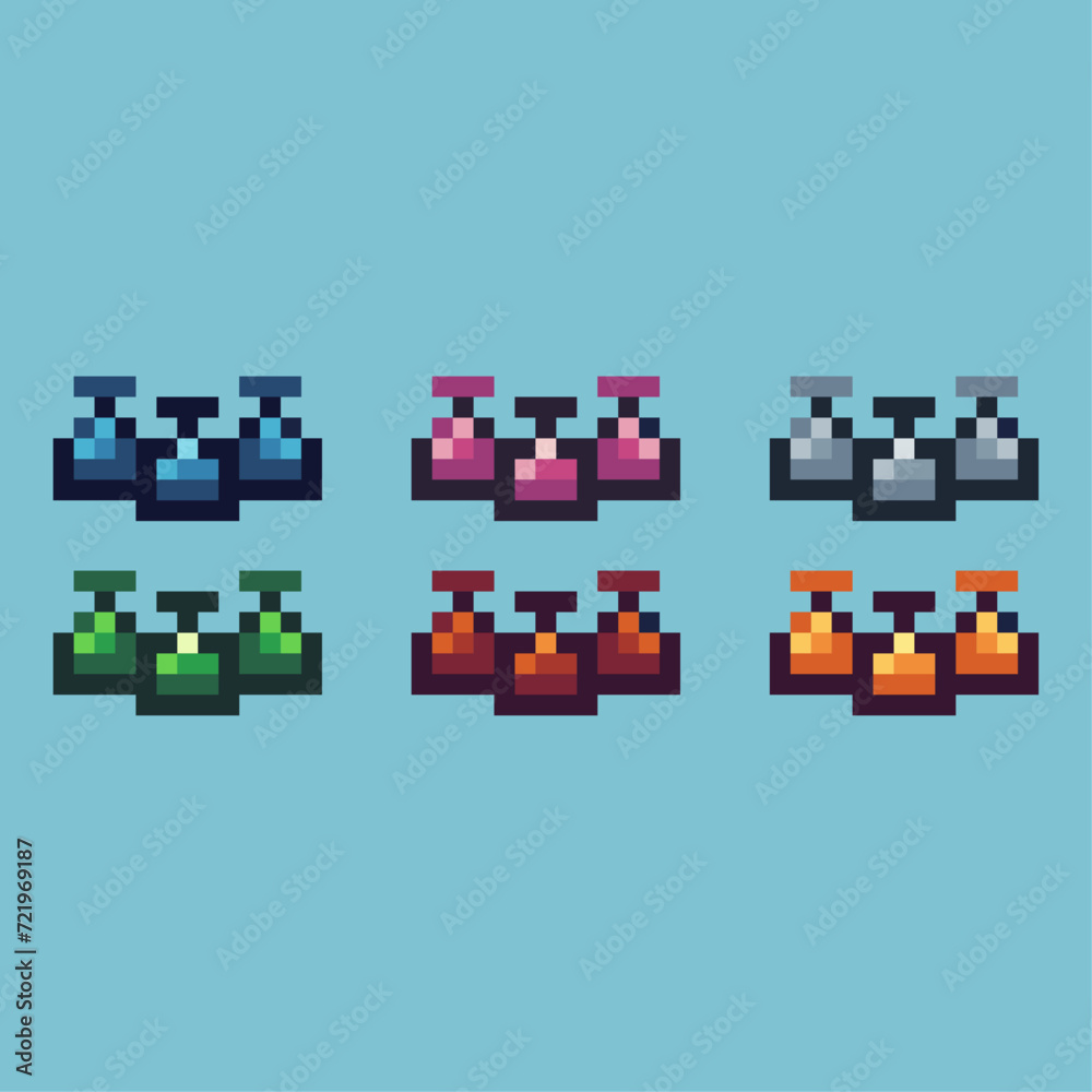 Pixel art sets icon of pack potion variation color. potion icon on ...