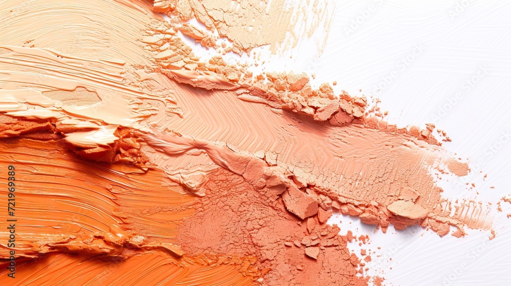eyeshadow and lip gloss swipe composition texture background in peach ...