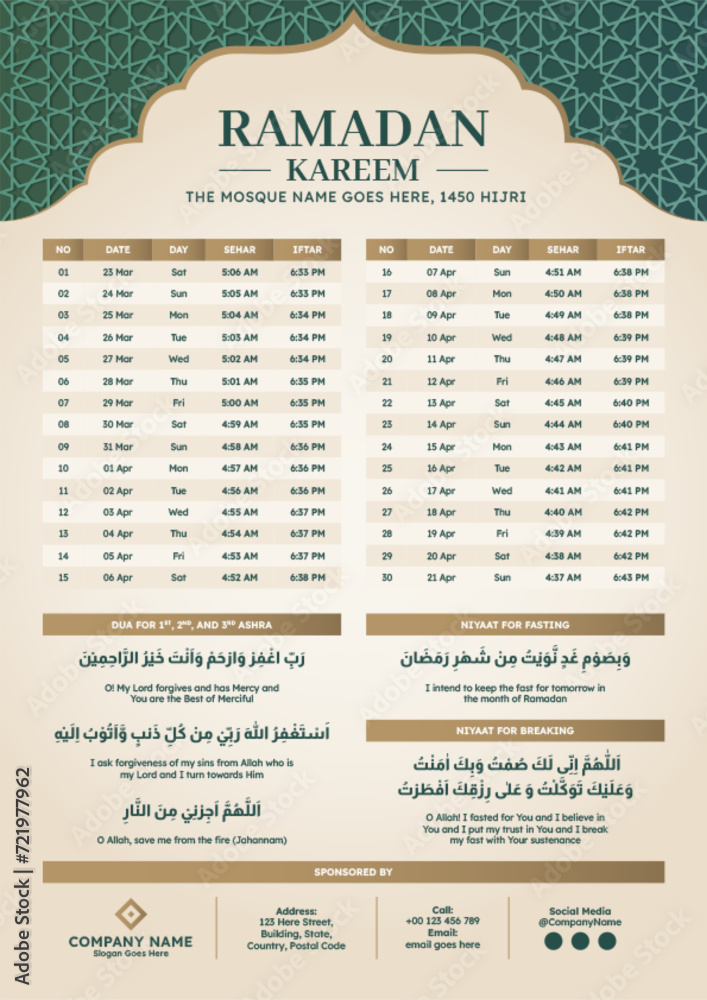 Poster Ramadan Kareem Hijri Islamic Monthly Calendar Template Design ...