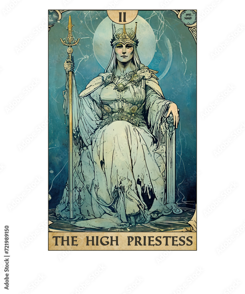 Vintage Tarot Card Number 2 The High Priestess Stock Illustration ...