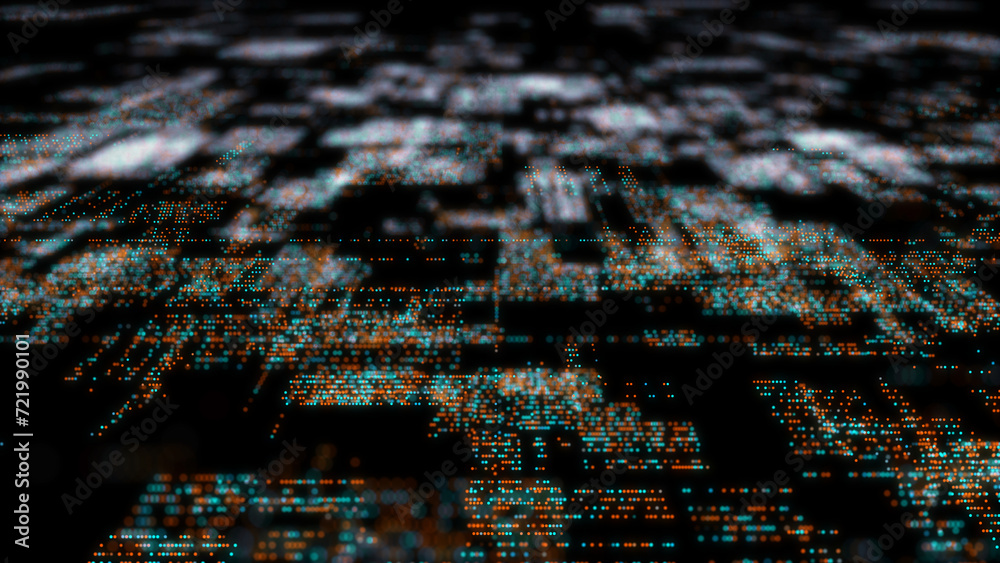 Abstract digital cyberspace with moving particles. Cyber security ...