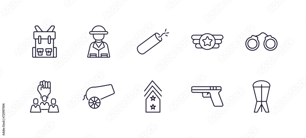 editable outline icons set. thin line icons from army and war ...